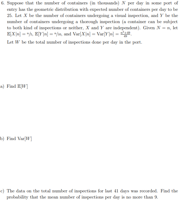 Solved 6. Suppose that the number of containers in | Chegg.com