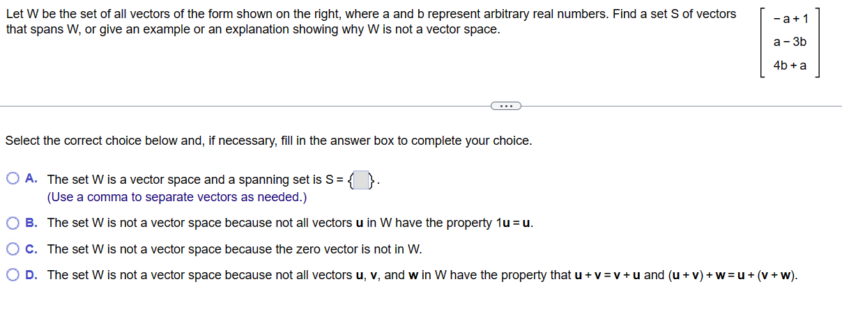 Solved Let W be the set of all vectors of the form shown on | Chegg.com