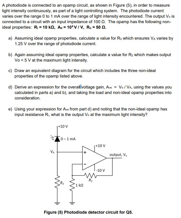 A photodiode is connected to an opamp circuit, as | Chegg.com