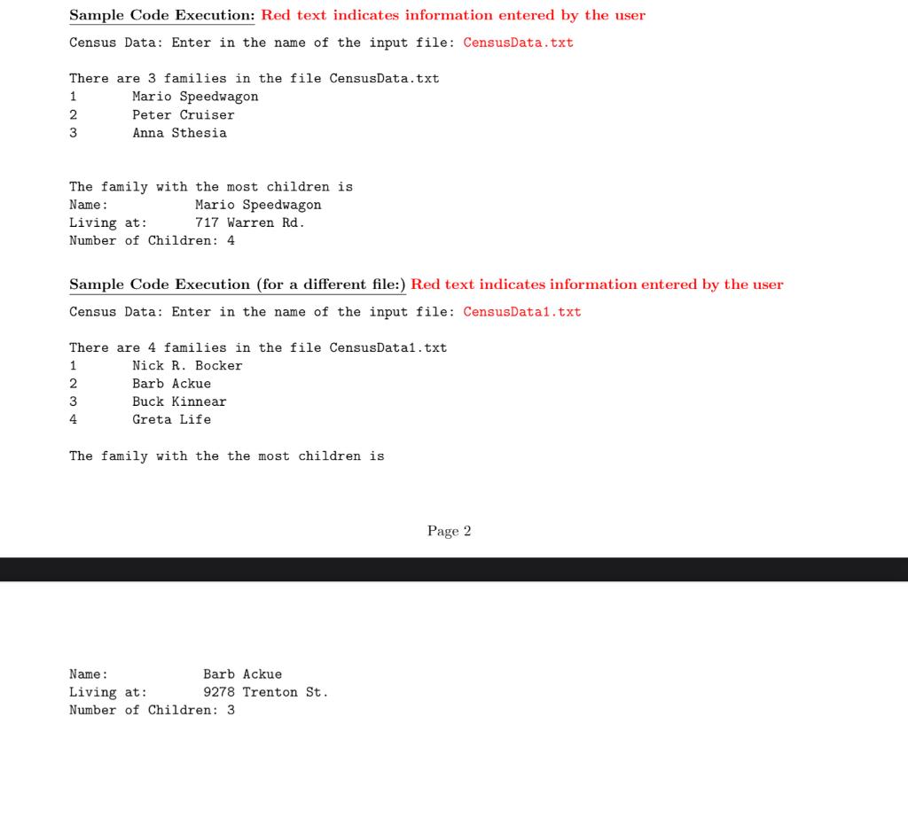 Solved Sample Code Execution: Red text indicates information | Chegg.com