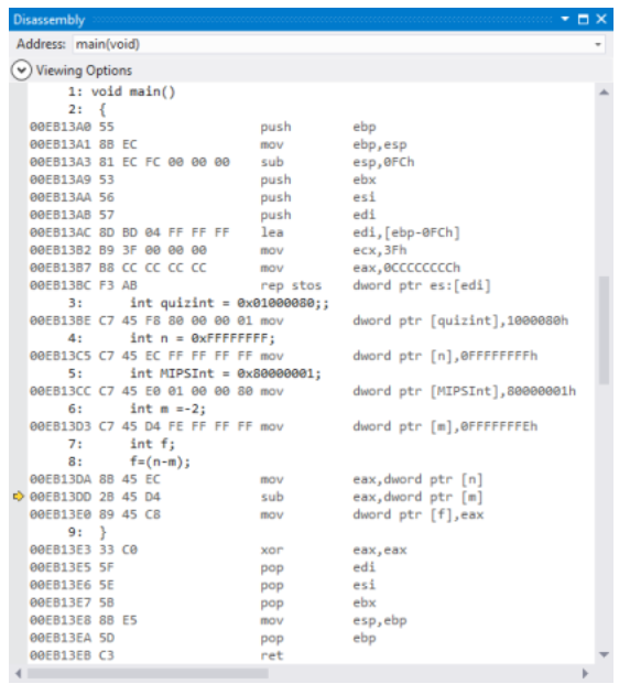 х ebp mov Disassembly Address: main(void) Viewing | Chegg.com