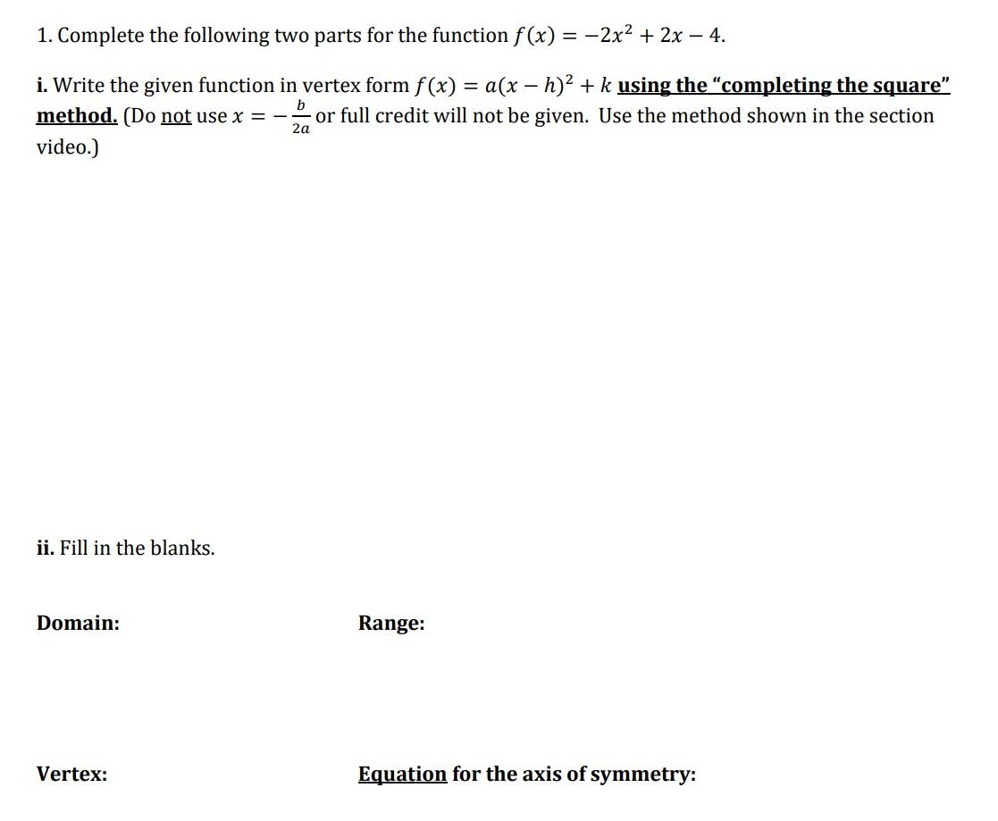 Solved 1. Complete the following two parts for the function | Chegg.com