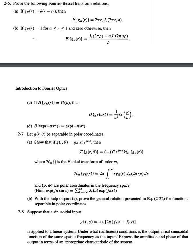 Solved 2-6. Prove the following Fourier-Bessel transform | Chegg.com