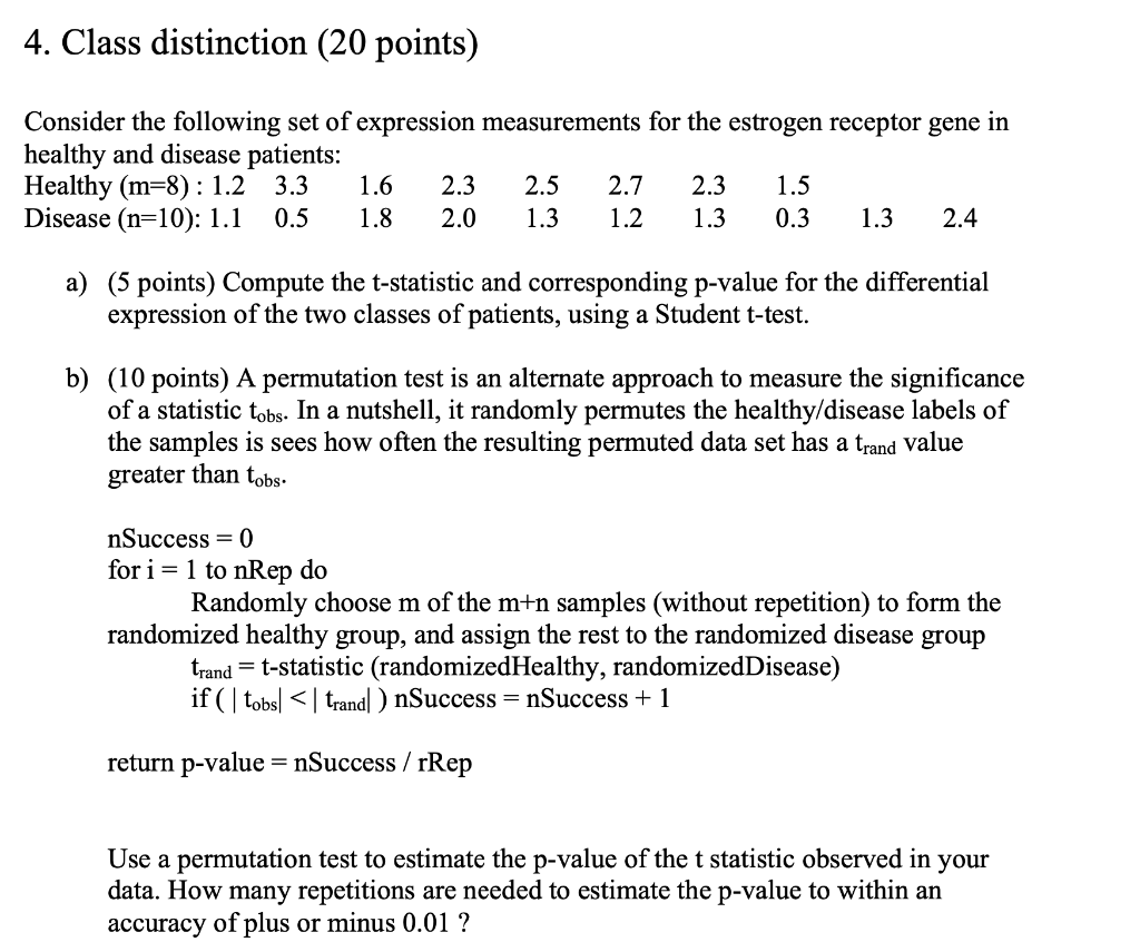 4. Class distinction (20 points) Consider the | Chegg.com