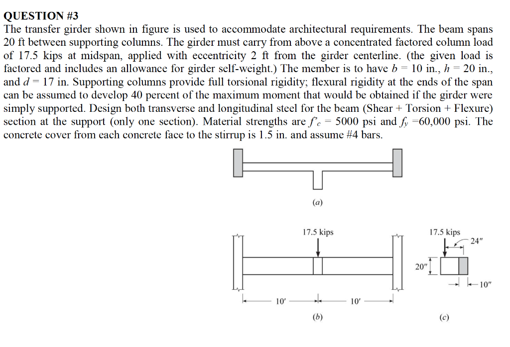 QUESTION #3 The transfer girder shown in figure is | Chegg.com