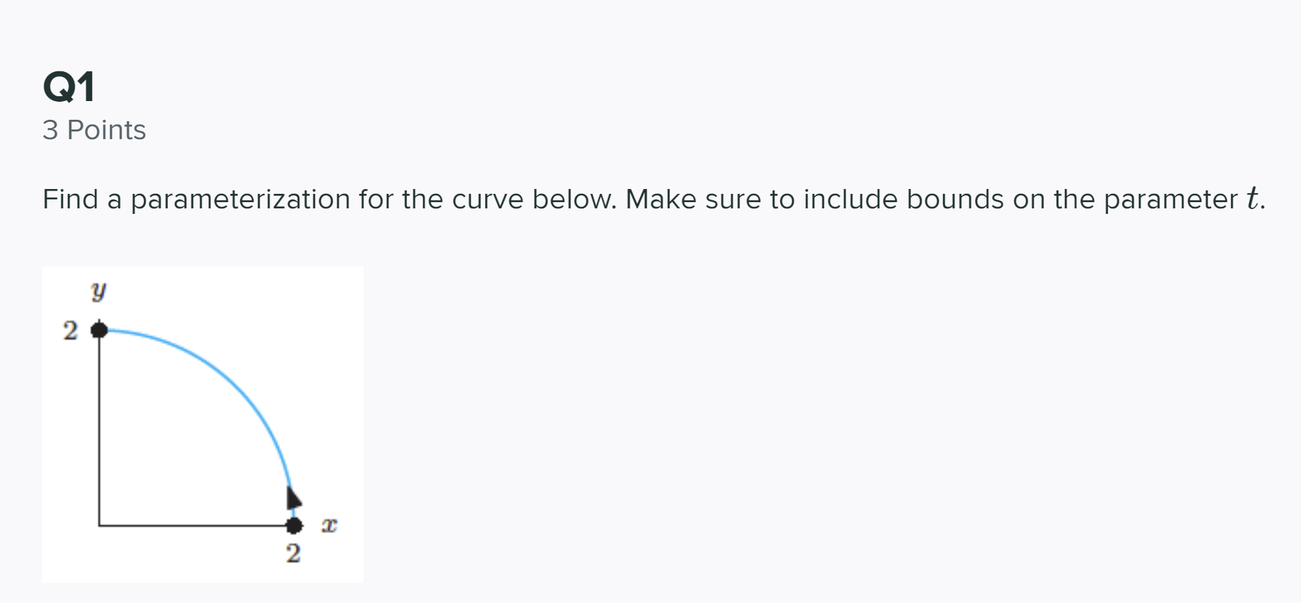 Solved Q1 3 Points Find a parameterization for the curve | Chegg.com