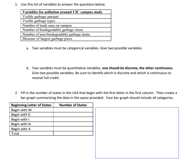 Solved 1. Use this list of variables to answer the questions | Chegg.com
