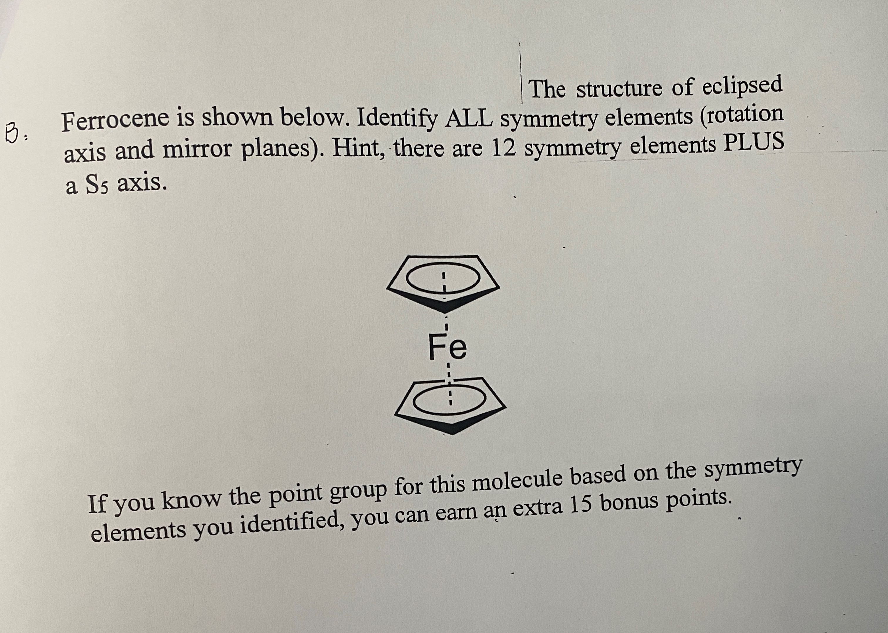 Solved The structure of eclipsed Ferrocene is shown below. | Chegg.com