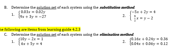 Solved B Determine The Solution Set Of Each System Using