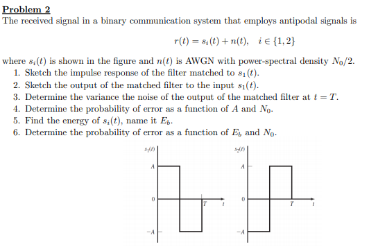 Solved Problem 2 The received signal in a binary | Chegg.com