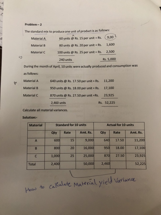 Solved 7 Y Problem-2 / / The standard mix to produce one | Chegg.com