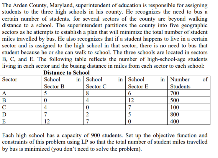 Solved The Arden County, Maryland, superintendent of | Chegg.com