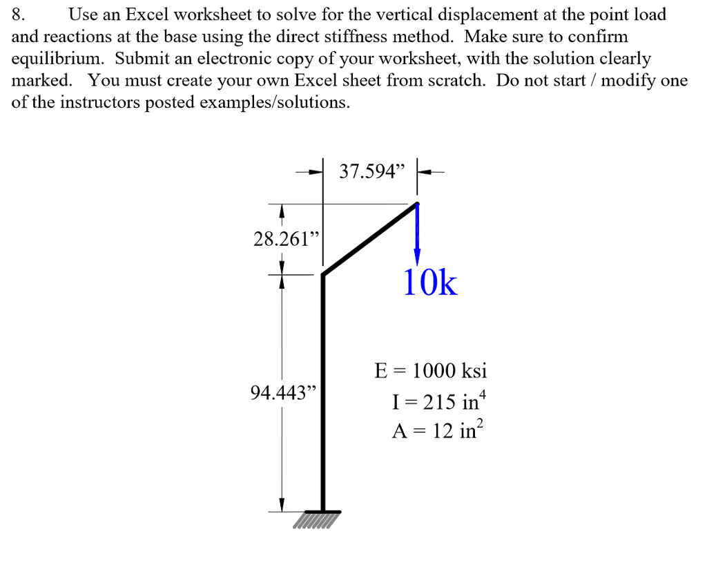 8. Use an Excel worksheet to solve for the vertical | Chegg.com