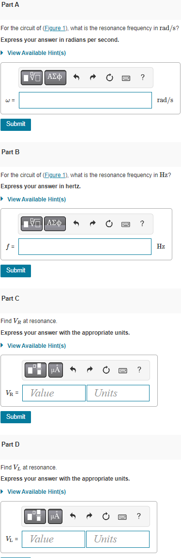 Solved For the circuit of , what is the resonance frequency | Chegg.com