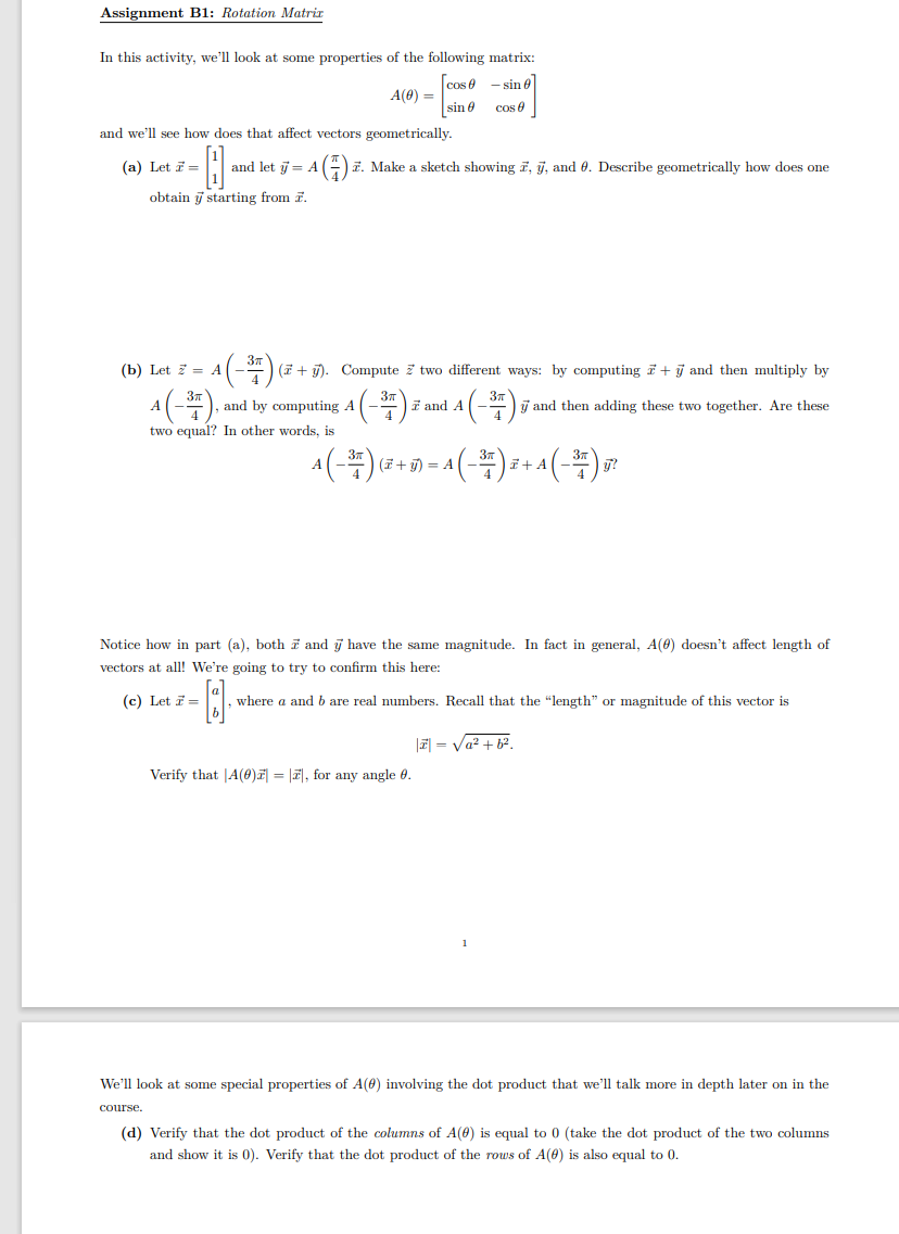 Solved Assignment B1: Rotation Matrir In this activity, | Chegg.com