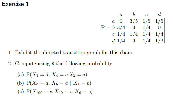 Solved Exercise 1 1. Exhibit the directed transition graph | Chegg.com