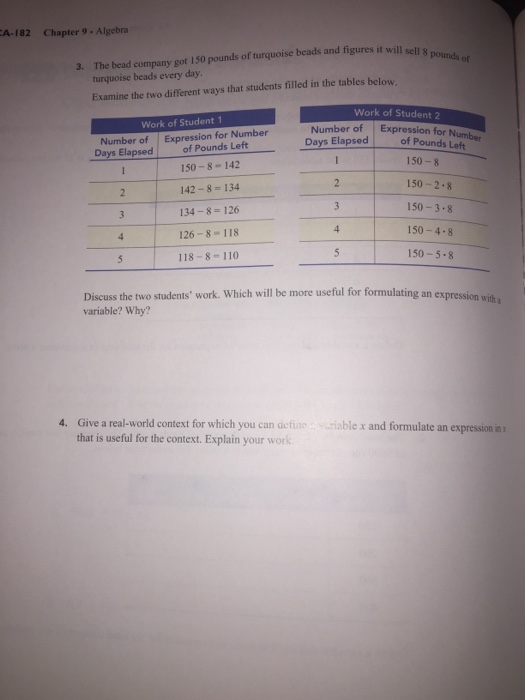 Solved A-182 Chapter 9 Algebra uoise beads and figures it | Chegg.com