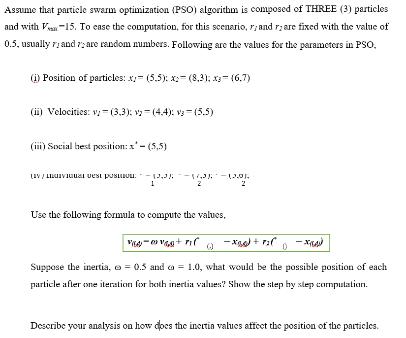 Assume that particle swarm optimization (PSO) | Chegg.com