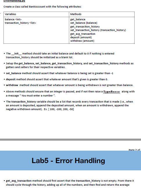 Solved Errorhandling.DY Create a class called BankAccount | Chegg.com