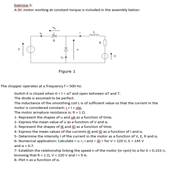 Solved Exercice 3: A DC motor working at constant torque is | Chegg.com