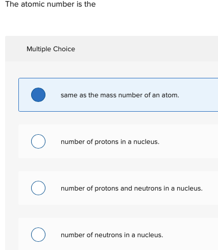 Solved The atomic number is the Multiple Choice same as the | Chegg.com