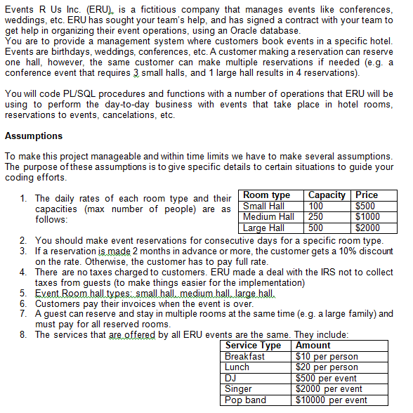 Events R Us Inc. (ERU), is a fictitious company that | Chegg.com