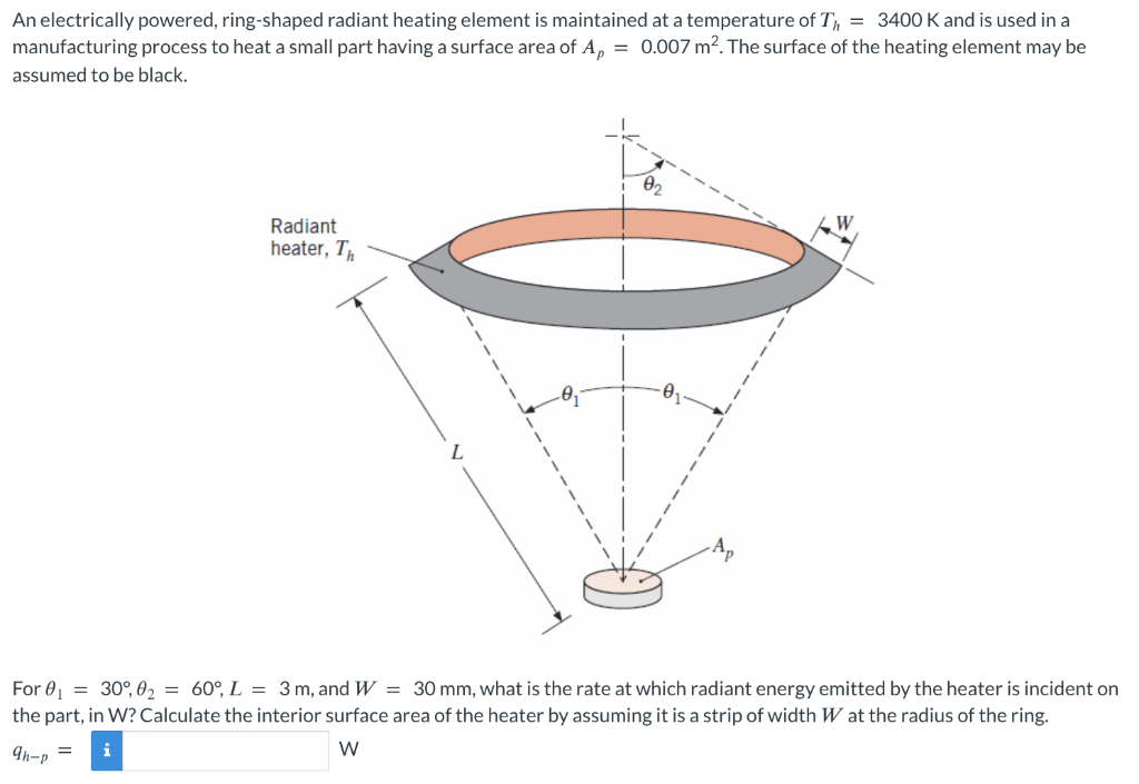 Solved An electrically powered, ring-shaped radiant heating | Chegg.com