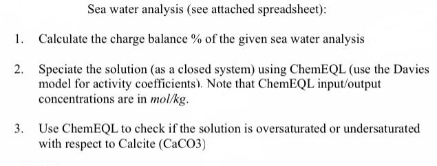 Sea water analysis (see attached spreadsheet): 1. 2. | Chegg.com
