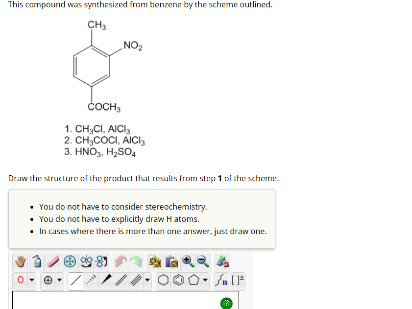 Solved 1. CH3Cl,AlCl3 2. CH3COCl,AlCl3 3. HNO3,H2SO4 Draw | Chegg.com