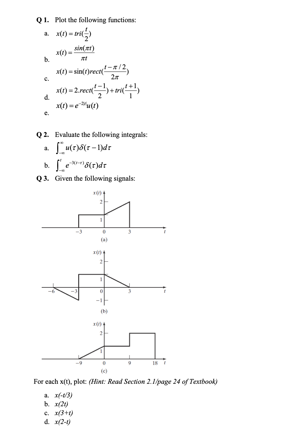 Solved πί Q1. Plot the following functions: a. r(t)=tric | Chegg.com