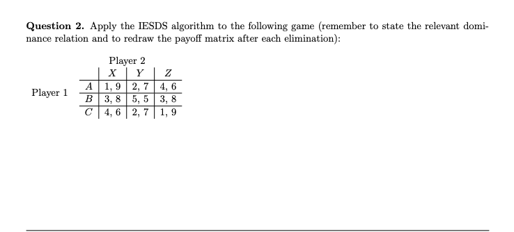 Solved Question 2. Apply the IESDS algorithm to the | Chegg.com