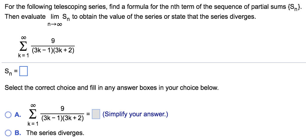 Solved For the following telescoping series, find a formula | Chegg.com