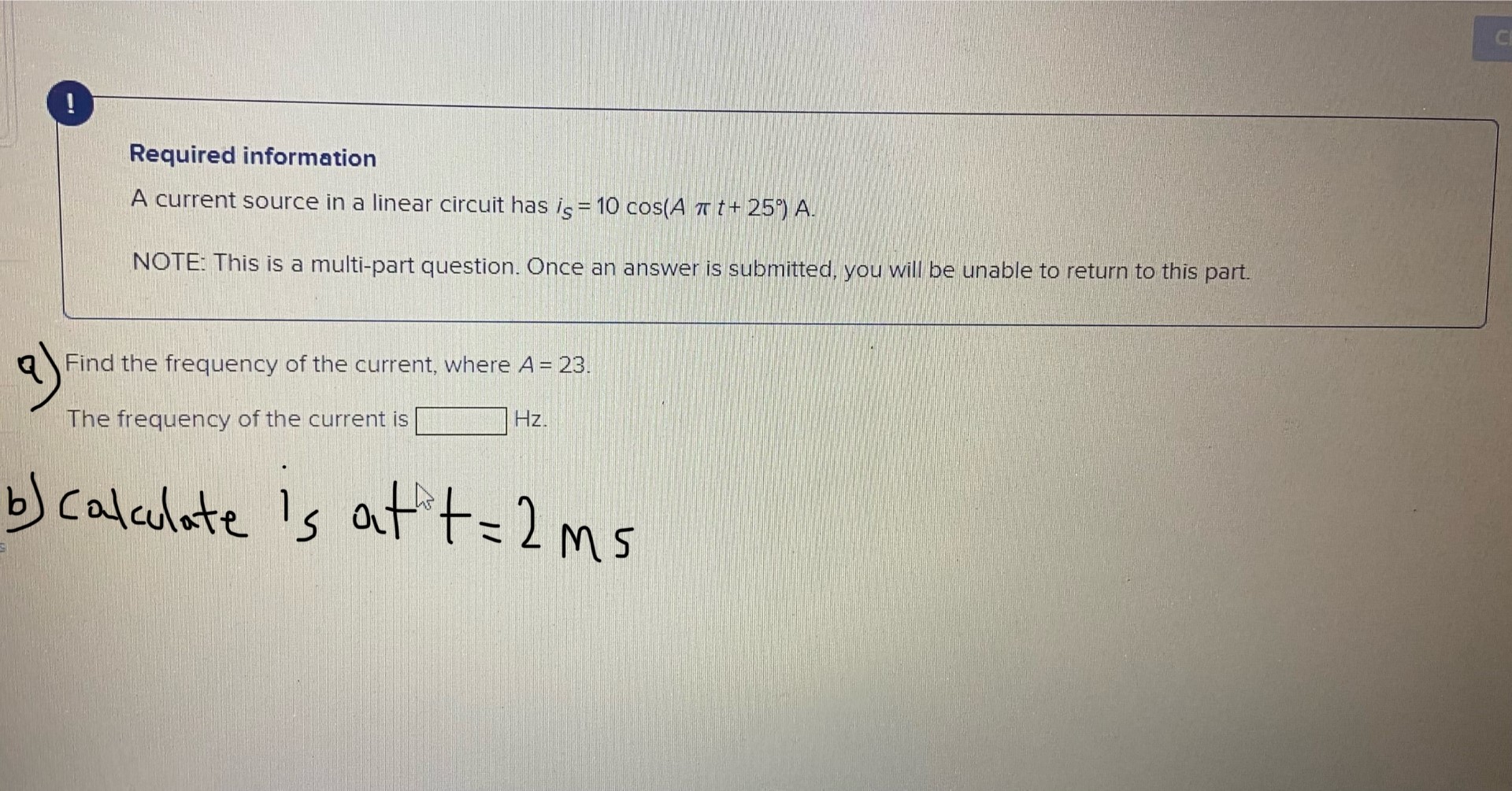 Solved Required information A current source in a linear | Chegg.com