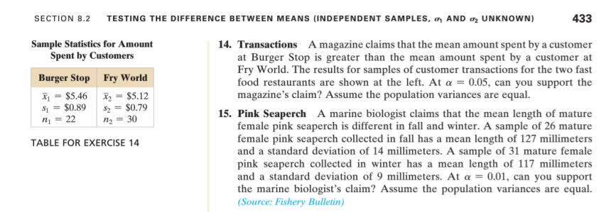Solved SECTION 8.2 TESTING THE DIFFERENCE BETWEEN MEANS | Chegg.com