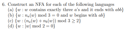 Solved 6. Construct an NFA for each of the following | Chegg.com