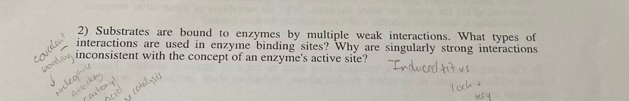 Solved 2) Substrates are bound to enzymes by multiple weak | Chegg.com