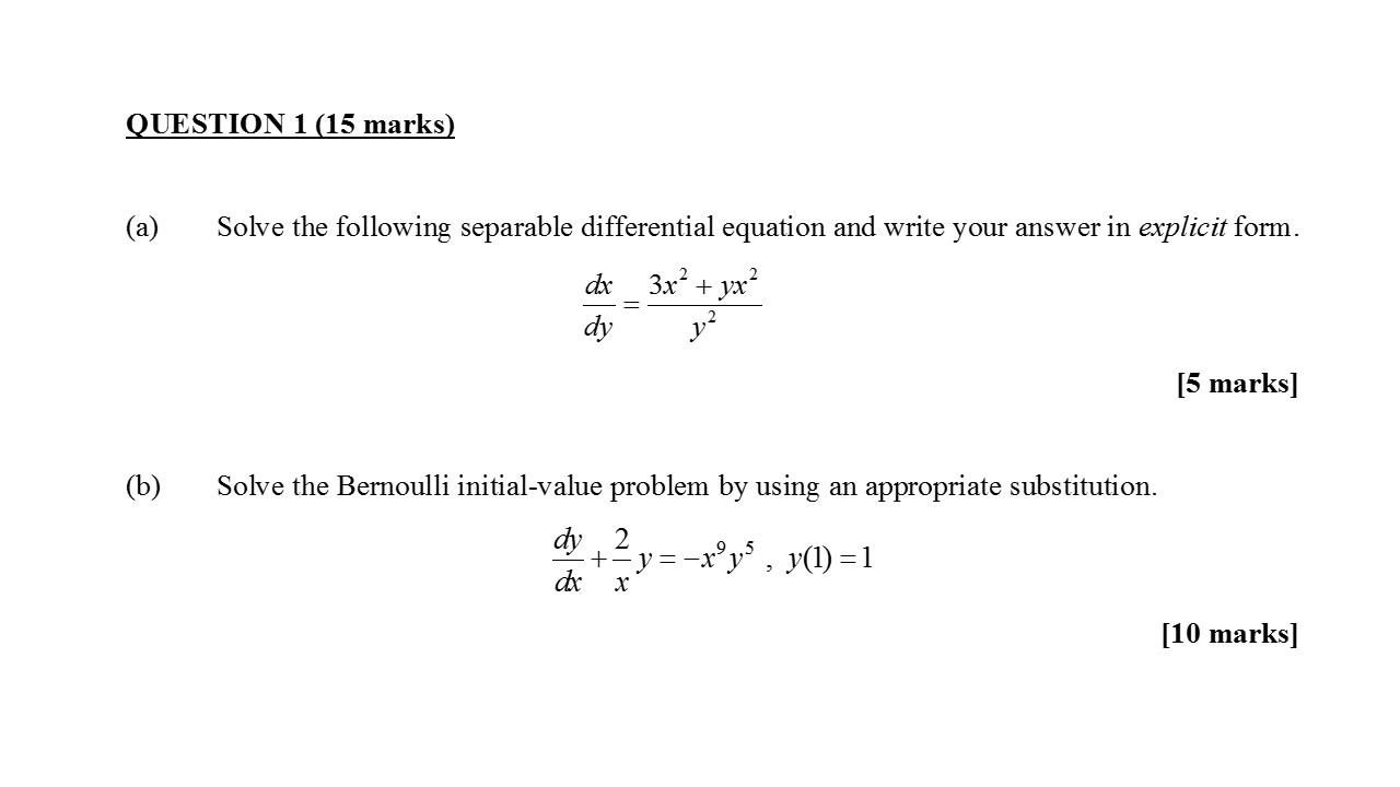 Solved QUESTION 1 (15 marks) (a) Solve the following | Chegg.com