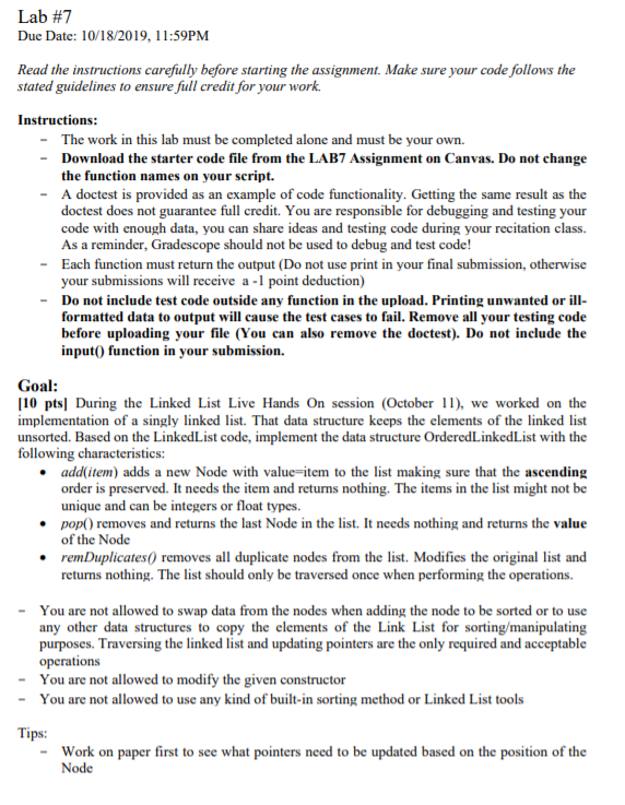 Lab #7 Due Date: 10/18/2019, 11:59PM Read the | Chegg.com