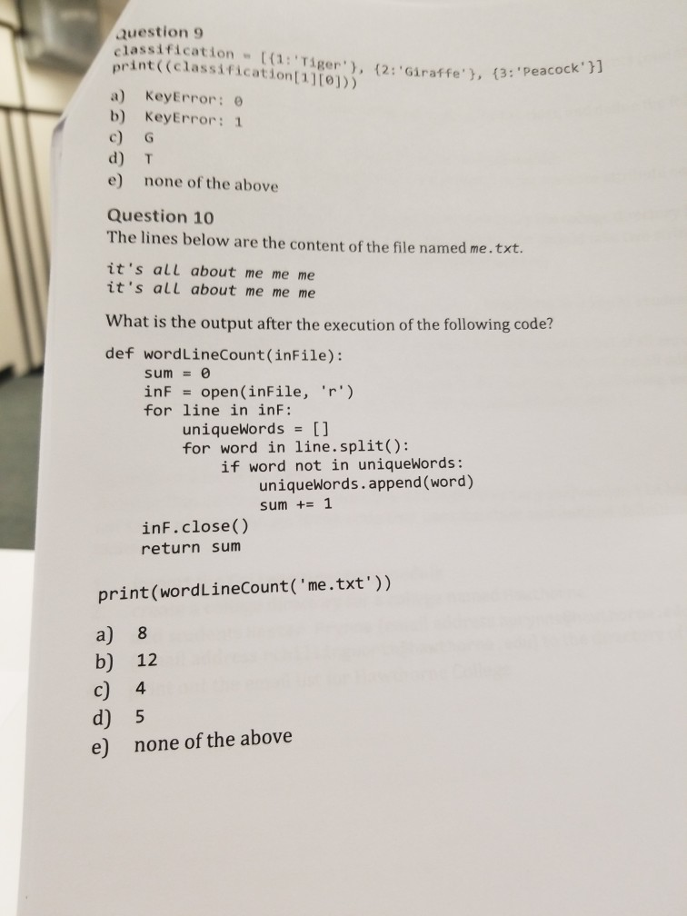 Solved uestion 9 lassification [(1: 'Tiger), (2: 'Giraffe, | Chegg.com