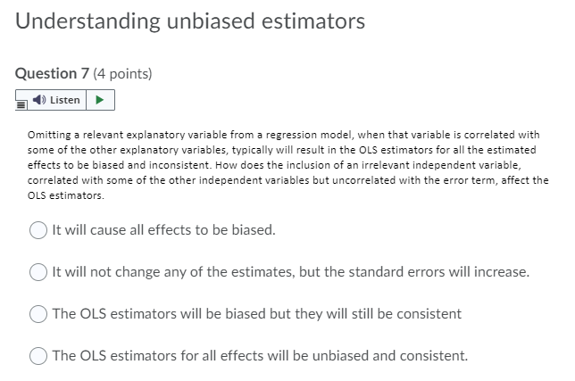 Solved Understanding unbiased estimators Question 7 (4 | Chegg.com