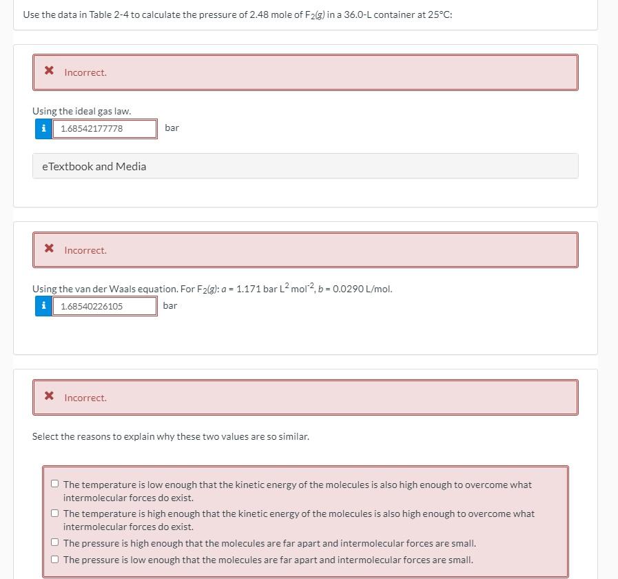Solved Use the data in Table 2-4 to calculate the pressure | Chegg.com