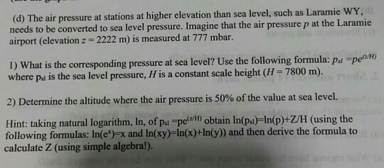 Solved the air pressure at stations at higher elevation than | Chegg.com