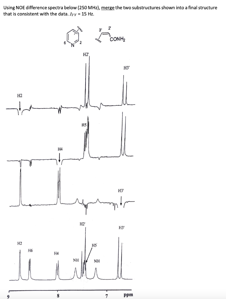 Solved Using NOE difference spectra below ( 250MHz), merge | Chegg.com
