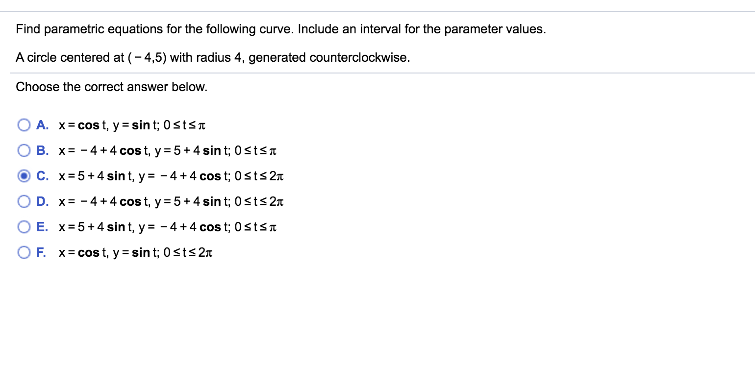 Solved Find Parametric Equations For The Following Curve