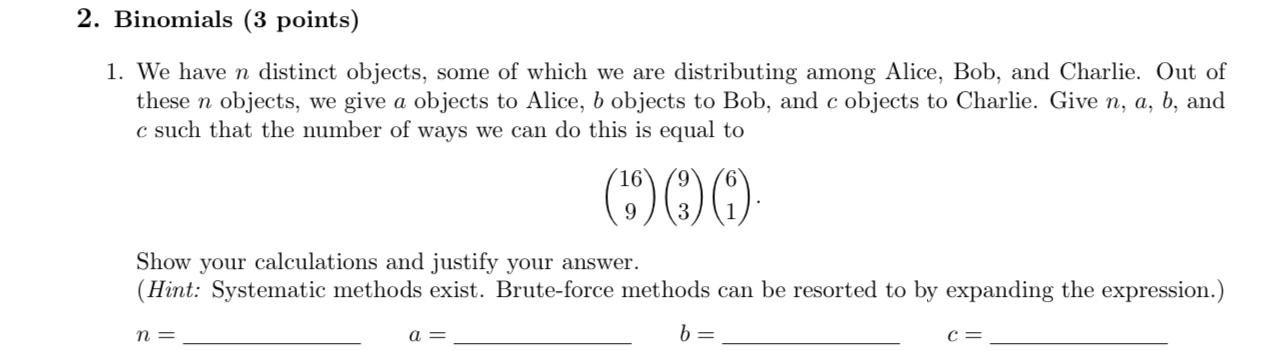 1. We have n distinct objects, some of which we are | Chegg.com