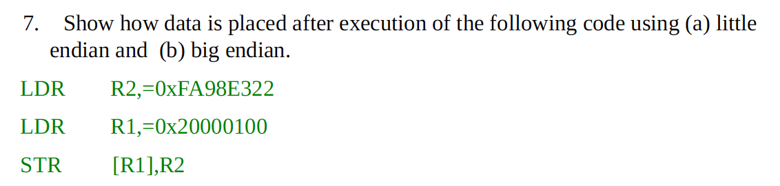 Solved 7. Show how data is placed after execution of the | Chegg.com