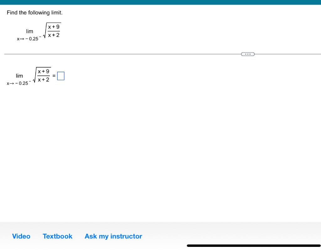 Solved Find the following limit. lim X-0.25 lim X→-0.25 | Chegg.com