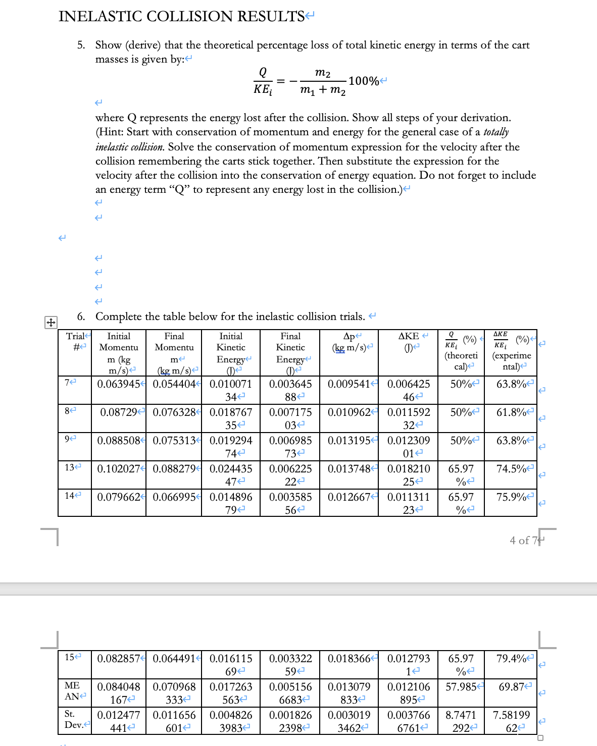 INELASTIC COLLISION RESULTS 5. Show (derive) that the | Chegg.com