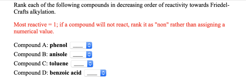 Solved Rank Each Of The Following Compounds In Decreasing