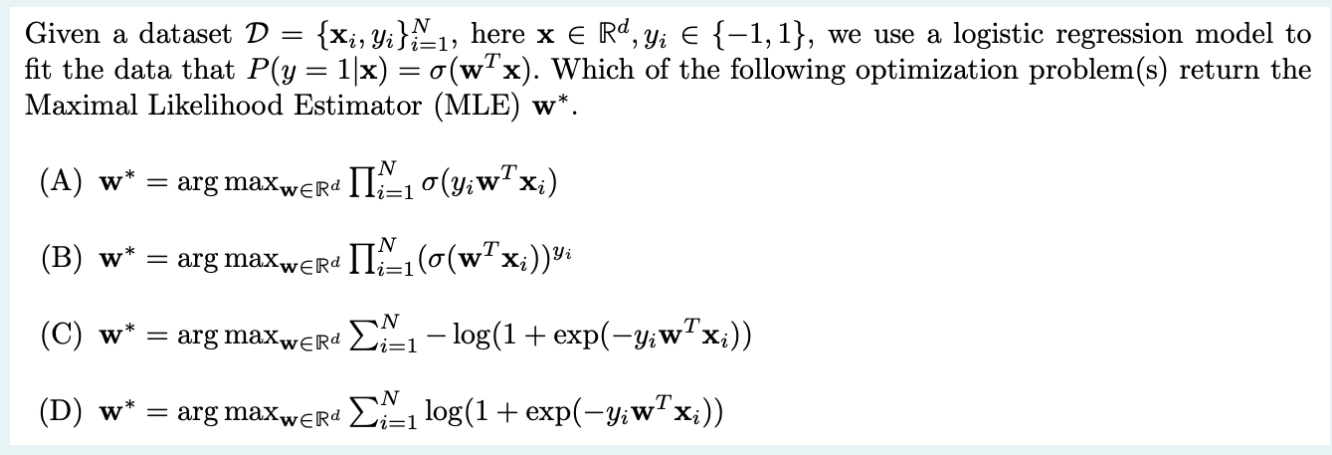 Solved = i= Given a dataset D = {xi, Yi}N1, here x e Rd, Yi | Chegg.com
